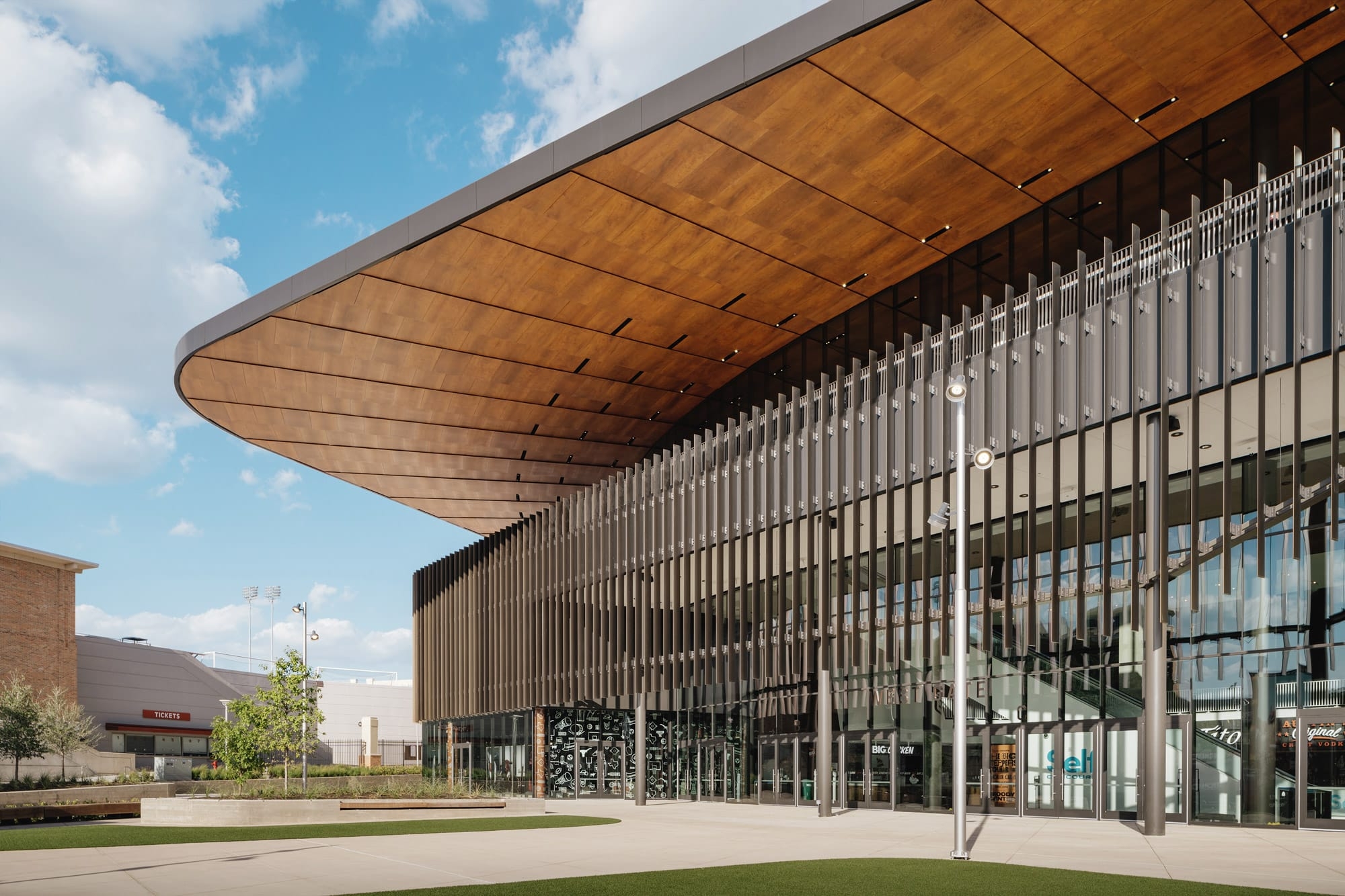 Curved Wooden Soffit in the UT Moody Center Arena from PARKLEX PRODEMA